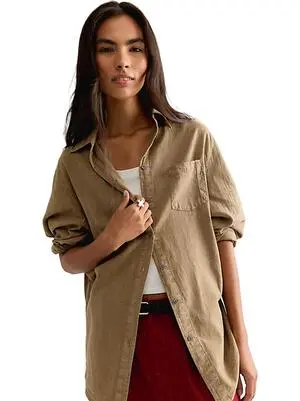 Free People Sabine Striped Linen Button Down Top - Aloe