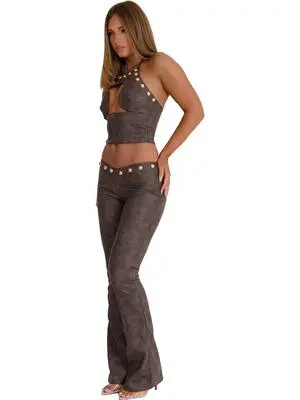 OUTCAST Kamaris Crop Top With Cut-out Detail - Brown