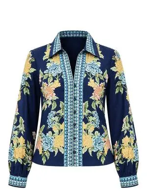 RAISHMA Amani Printed Cotton Shirt - Blue