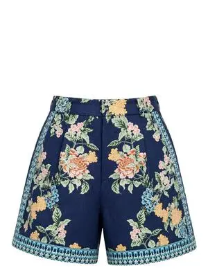 RAISHMA Amani Navy Printed Cotton Shorts - Blue