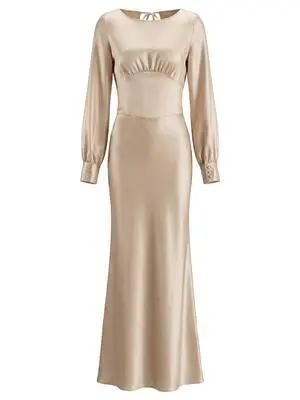 AISL Satin Gathered Waist Maxi Dress - Gold