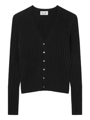 LOOP CASHMERE V-neck Wide Rib Cardigan - Black