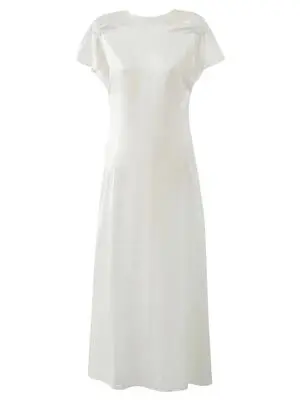 AISL Ivory Satin Maxi Dress With Gathered Shoulder - White
