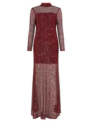 SOUR FIGS Sequin Embellished Sheer Mesh Gown - Red