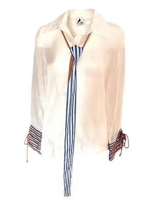 ARSHYS Silk Organza Striped Shirt With Rope Detail - Green