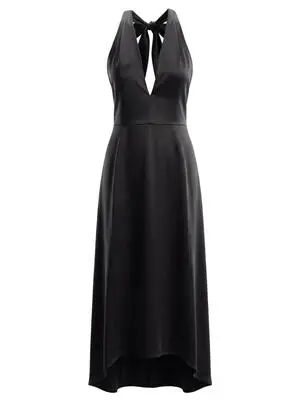 AISL Midnight Satin V-neck Midi Dress - Black