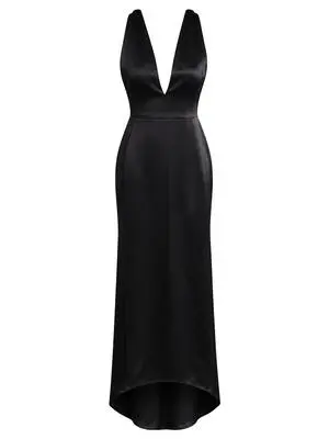 AISL Plunge V-neck Halter Midi Dress - Black