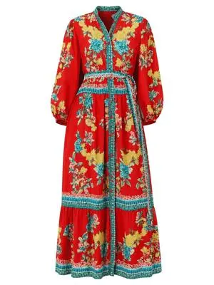 RAISHMA Printed Midi Dress - Red
