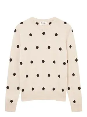 LOOP CASHMERE Polka Dot Crew Neck Sweater In Wheat - Black