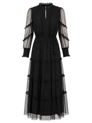 RAISHMA Anastasia Dress Tiered Lace Maxi Dress With Gathered Waist - Black