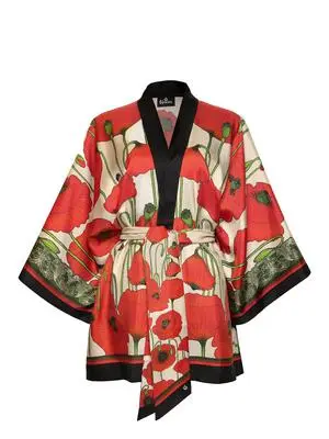 KUEEN Silk Kimono Jacket - Green/red/white