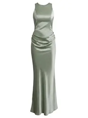 AISL Sage Satin Draped Maxi Dress - Green