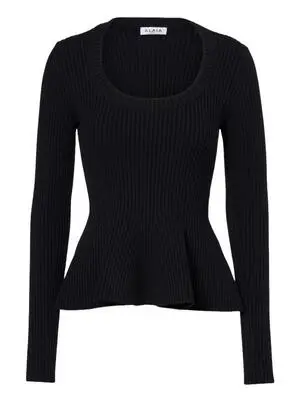 Alaïa Peplum Knit Top - Black