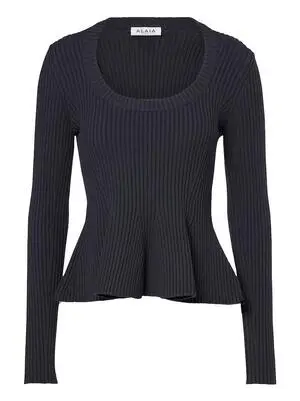 Alaïa Peplum Knit Top - Grey