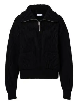 Alaïa Ribbed Knit Wool And Cashmere Half-zip Sweater - Black