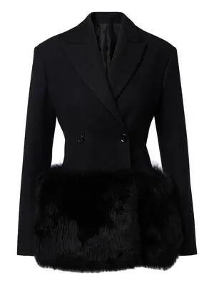ALAÏA Alaïa Double-Breasted Wool Blazer With Fur Trim