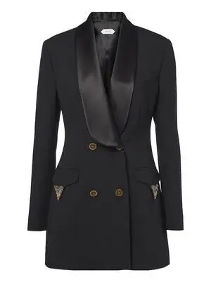Versace Embellished Wool Tuxedo Jacket - Black