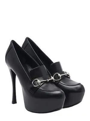 Gucci Horsebit Leather Platform Pumps - Black