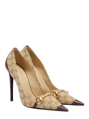 GUCCI Gucci Horsebit GG Canvas Pointed Toe Pumps