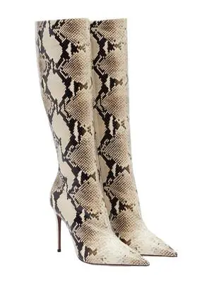 Paris Texas Vera Snake-effect Leather Knee-high Boots - Beige