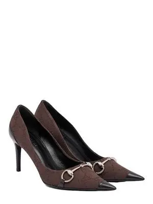 Gucci Donna Gg Canvas Leather-trimmed Pumps - Brown