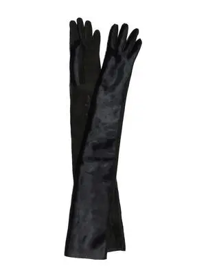 Alaïa Calf Hair And Suede Gloves - Black