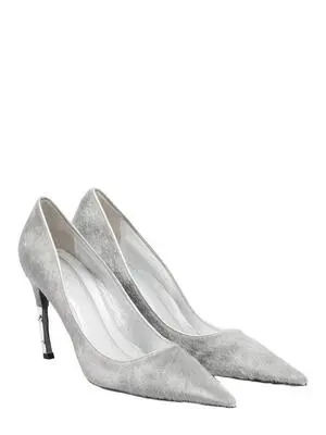 Gucci Castello Calf Hair Pointed Toe Pumps - Silver