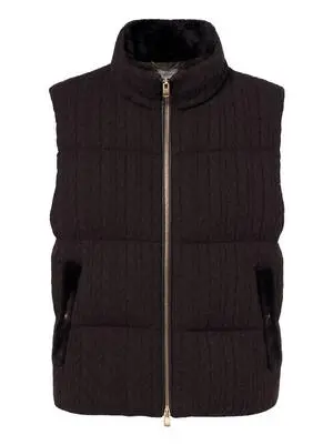 Agnona Cable-knit Cashmere Puffer Vest With Shearling Trim - Brown
