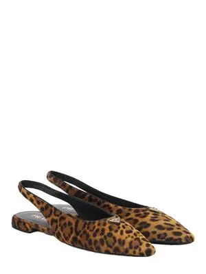 Prada Prada Leopard-Print Calf Hair Slingback Flats Brown