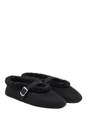 Alaïa Shearling-trimmed Suede Mary Jane Flats - Black