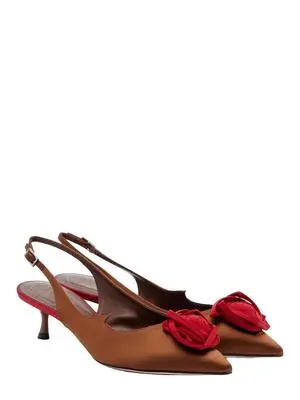 ROGER VIVIER Rose Embellished Satin Slingback Pumps - Multicoloured