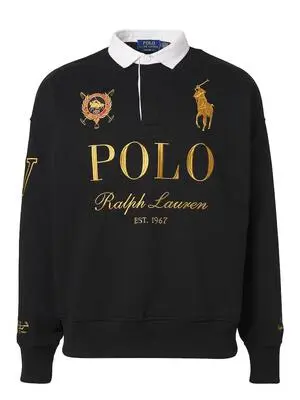 Polo Ralph Lauren Logo Cotton-blend Fleece Polo Sweater - Black
