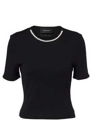 Simone Rocha Embellished Pointelle-knit Cotton Top - Black