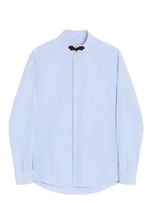 Valentino Garavani Long-sleeved Striped Cotton Shirt With Toggle - Azure