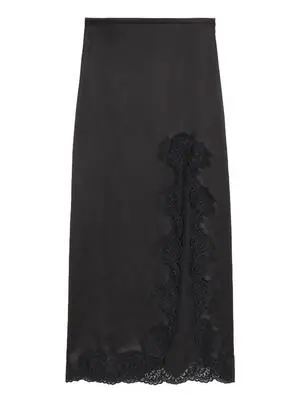 Valentino Garavani Long Skirt In Crepe Satin With Lace Trim - Black