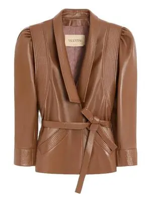 Valentino Garavani Nappa Leather Belted Jacket - Tan