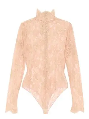 Valentino Garavani VALENTINO High-Neck Lurex Lace Bodysuit Pink