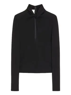 Valentino Garavani Crepe Jersey Tie Neck Top - Black