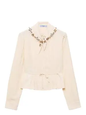Prada Prada Silk Marocain Shirt With Embroidered Detail Neutral