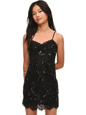 LoveShackFancy Embellished Lace Mini Dress - Black
