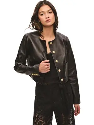LoveShackFancy Carlatta Leather Jacket - Black