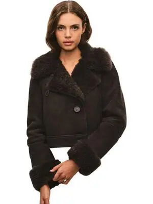 LoveShackFancy Rainier Cropped Shearling Jacket - Graphite