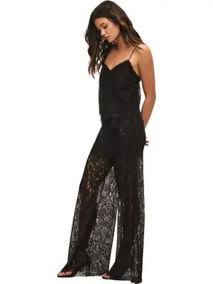 LOVESHACKFANCY LSF Riana Sheer Lace Wide-Leg Pants