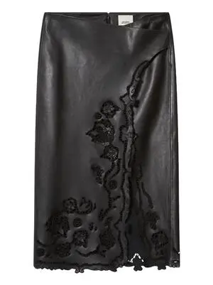 Isabel Marant Étoile Fulsa" Leather Midi Skirt With Broderie Anglaise - Black