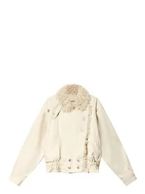 Isabel Marant Étoile Isabel Marant Valineo Oversized Faux Fur Collar Denim Jacket Ecru
