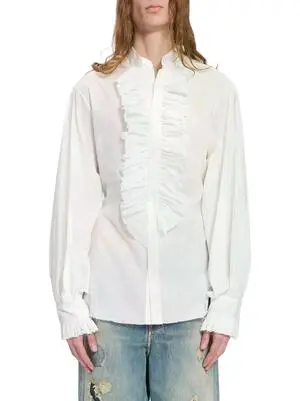 ANN DEMEULEMEESTER Ruffled-trim Long-sleeve Shirt - White