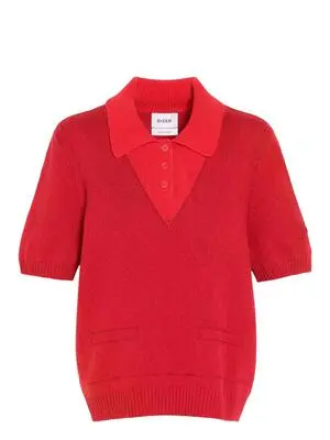BARRIE Topstitched Cashmere Polo Shirt - Red