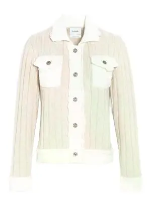 BARRIE Ribbed Knit Frayed Cardigan - Neutrals