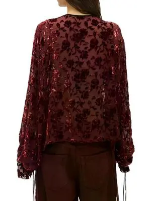 ANN DEMEULEMEESTER Devoré Velvet Rose Blouse - Red