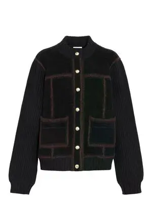 BARRIE Panelled Rib-knit Cardigan - Black